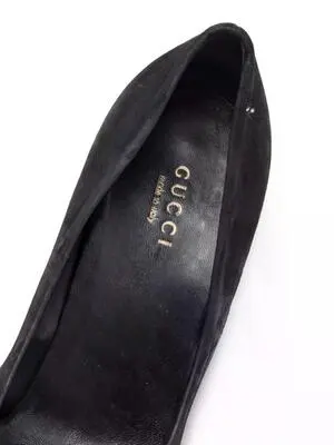 Gucci Suede Metal-trim Square-toe Block Heel Pumps