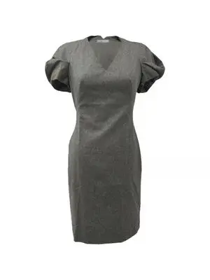 Alexander McQueen Puffed-sleeve Midi Dress - Grey