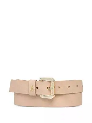 Patrizia Pepe Pebbled Calf Leather Belt With Gold-tone Fly Plaque - Neutrals