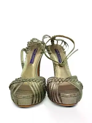 Ralph Lauren Snake-embossed Braided Strap Platform Sandals