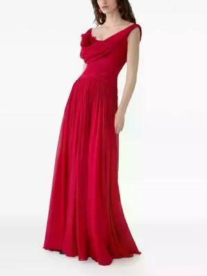 Carolina Herrera Draped Chiffon Gown With Floral Embellishment