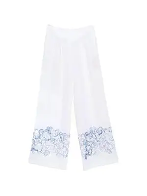 Ermanno Scervino Embroidered Linen Trousers - White