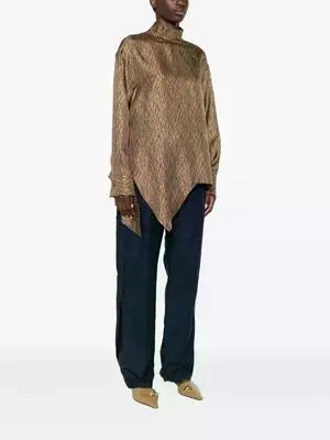 FERRAGAMO Graphic Print High Neck Long Sleeve Blouse