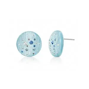 GOLD & HONEY Blue / Silver Confetti Crystal Button Stud Earrings - Blue/silver