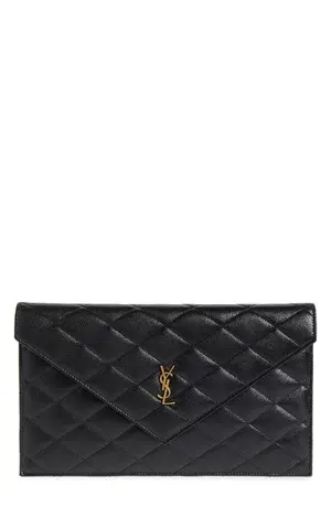 Saint Laurent Diamond Quilted Grain De Poudre Leather Envelope Pouch - Noir