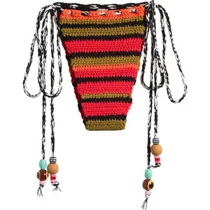JADED LONDON Stripe Beaded Side Tie Crochet Bikini Bottoms - Multi