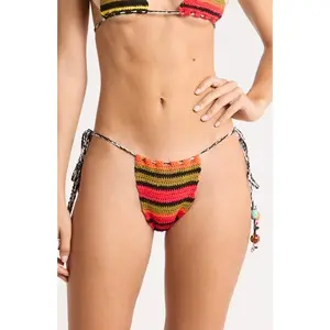 JADED LONDON Crochet Bikini Bottoms With Beaded Side Ties - Multi