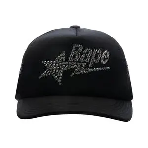A BATHING APE Crystal Stone Sta Logo Trucker Cap - Black