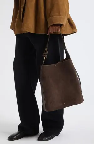 ANYA HINDMARCH Suede Shoulder Bag With Knotted Detail - Truffle