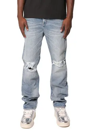 PURPLE BRAND Sun Faded Hickory Ripped Relaxed Fit Jeans - Light Indigo
