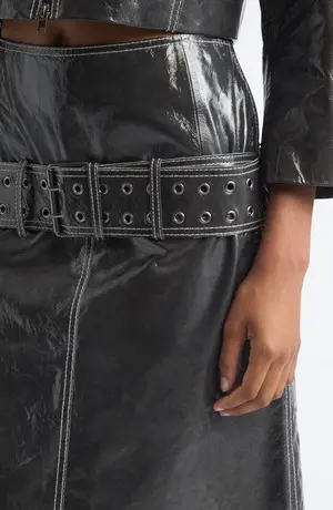 DIESEL® Belted Patent Leather Midi Skirt