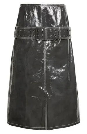 DIESEL® Belted Patent Leather Midi Skirt