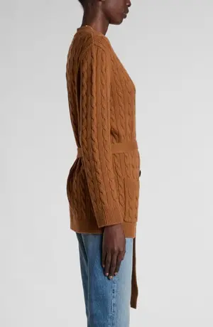 Valentino Garavani Belted Cable Stitch Cashmere Cardigan