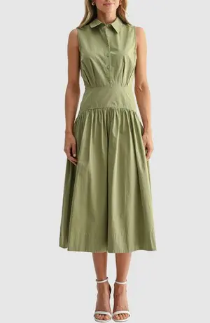 QUINCY MAE Sleeveless Drop Waist Midi Shirtdress