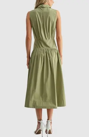 QUINCY MAE Sleeveless Drop Waist Midi Shirtdress