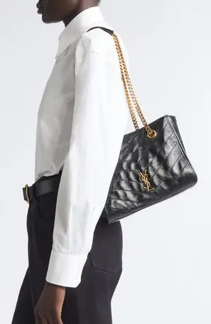 Saint Laurent Small Niki Matelassé Leather Shopping Tote - Black