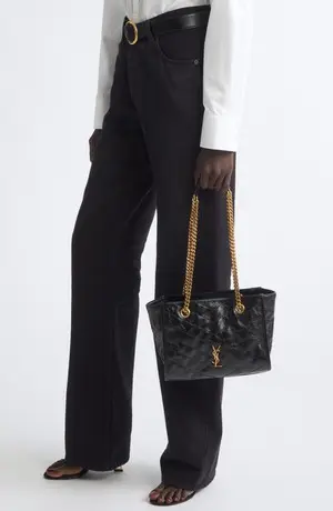 Saint Laurent Small Niki Matelassé Leather Shopping Tote - Black