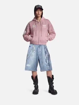 AELFRIC EDEN Plaid Panel Chain Denim Shorts