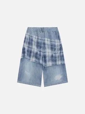 AELFRIC EDEN Plaid Panel Chain Denim Shorts
