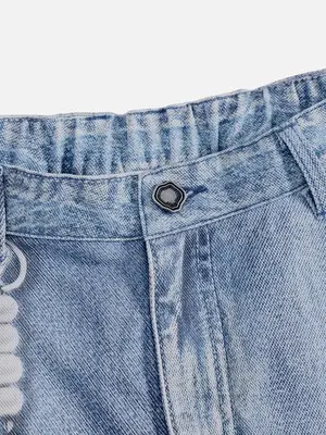 AELFRIC EDEN Plaid Panel Chain Denim Shorts
