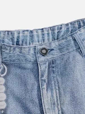 AELFRIC EDEN Plaid Panel Chain Denim Shorts