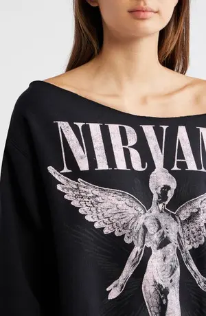 MERCH TRAFFIC Nirvana Graphic Off-the-shoulder Sweatshirt