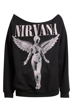 MERCH TRAFFIC Nirvana Graphic Off-the-shoulder Sweatshirt