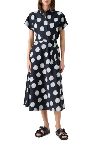 Akris Fringed Polka Dot Jacquard Belted Shirtdress - Black-cream