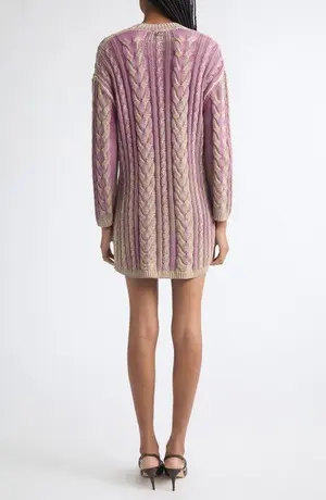 DIESEL® Bleached Long Sleeve Cable Knit Sweater Dress - Sandy/beige
