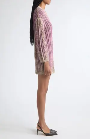 DIESEL® Bleached Long Sleeve Cable Knit Sweater Dress - Sandy/beige