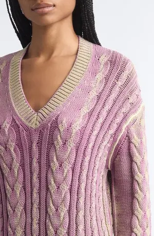 DIESEL® Bleached Long Sleeve Cable Knit Sweater Dress - Sandy/beige