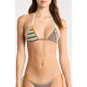 JADED LONDON Embellished Triangle Bikini Top - Brown Multi