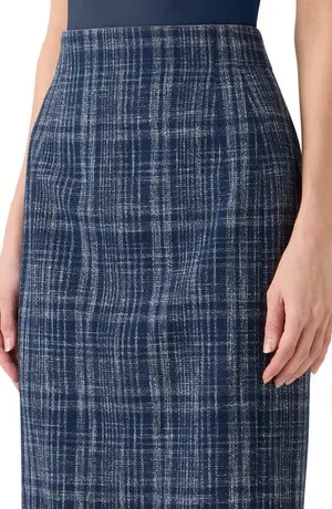 Akris Plaid Wool Blend Tweed Pencil Skirt