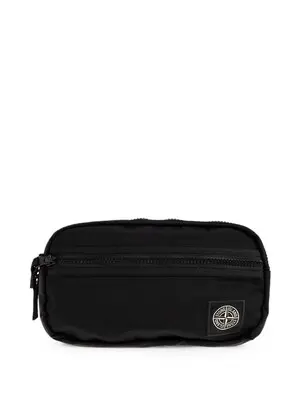 Stone Island Nylon Waist Bag With Pocket And Compass Patch - Black