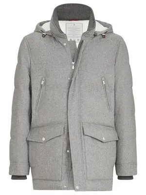 Brunello Cucinelli Membranous Wool Flannel Parka With Removable Hood - Grey