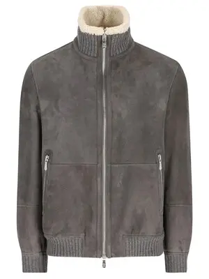 Brunello Cucinelli Leather Bomber With Sheepskin Lining
