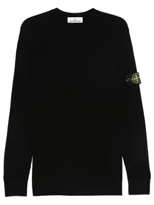 Stone Island Crew Neck Sweater With Ribbed Edges - Black