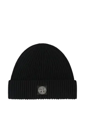 Stone Island STONE ISLAND Ribbed Wool Beanie Black