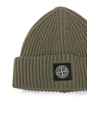 Stone Island Ribbed Wool Beanie - Green