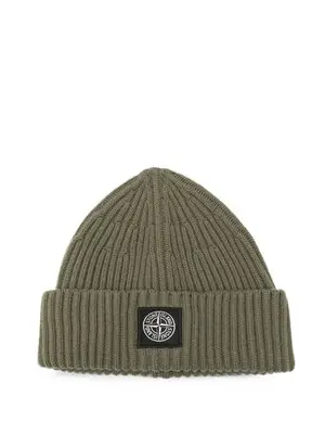Stone Island Ribbed Wool Beanie - Green