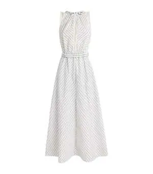 Sandro Cotton Stripe Embroidered Midi Dress - Blue