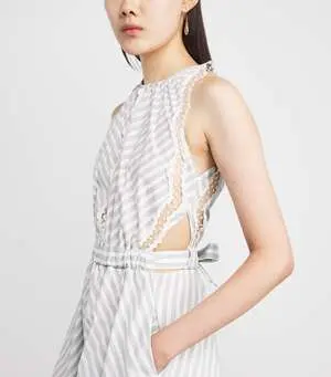 Sandro Cotton Stripe Embroidered Midi Dress