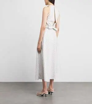 Sandro Cotton Stripe Embroidered Midi Dress