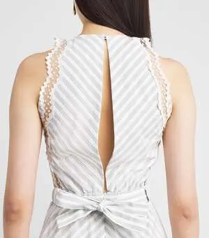 Sandro Cotton Stripe Embroidered Midi Dress