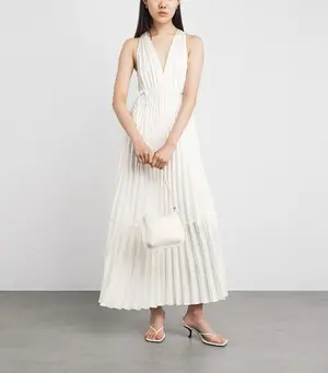 Sandro Pleated Maxi Dress With Plunge Neckline