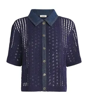 Sandro Crochet Denim-trim Cardigan - Blue