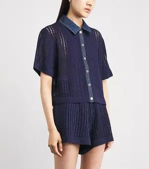 Sandro Crochet Denim-trim Cardigan