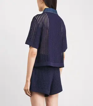 Sandro Crochet Denim-trim Cardigan