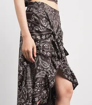 Sandro Asymmetrical Midi Skirt With Paisley Print