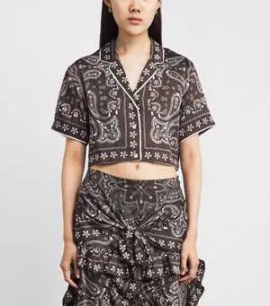 Sandro Satin Bandana Cropped Shirt - Brown